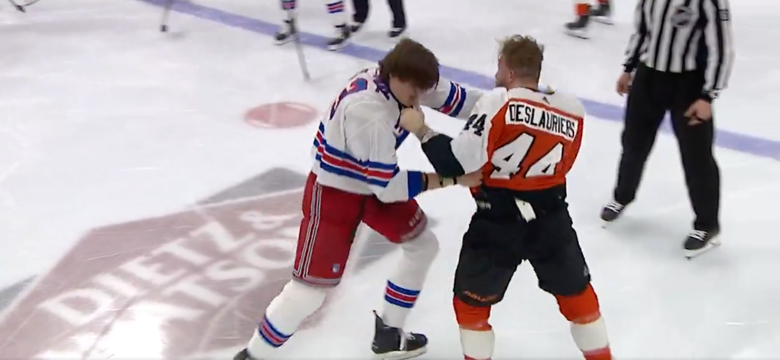 Watch: Flyers' Deslauriers, Rangers' Rempe Trade Bombs in Insane Fight